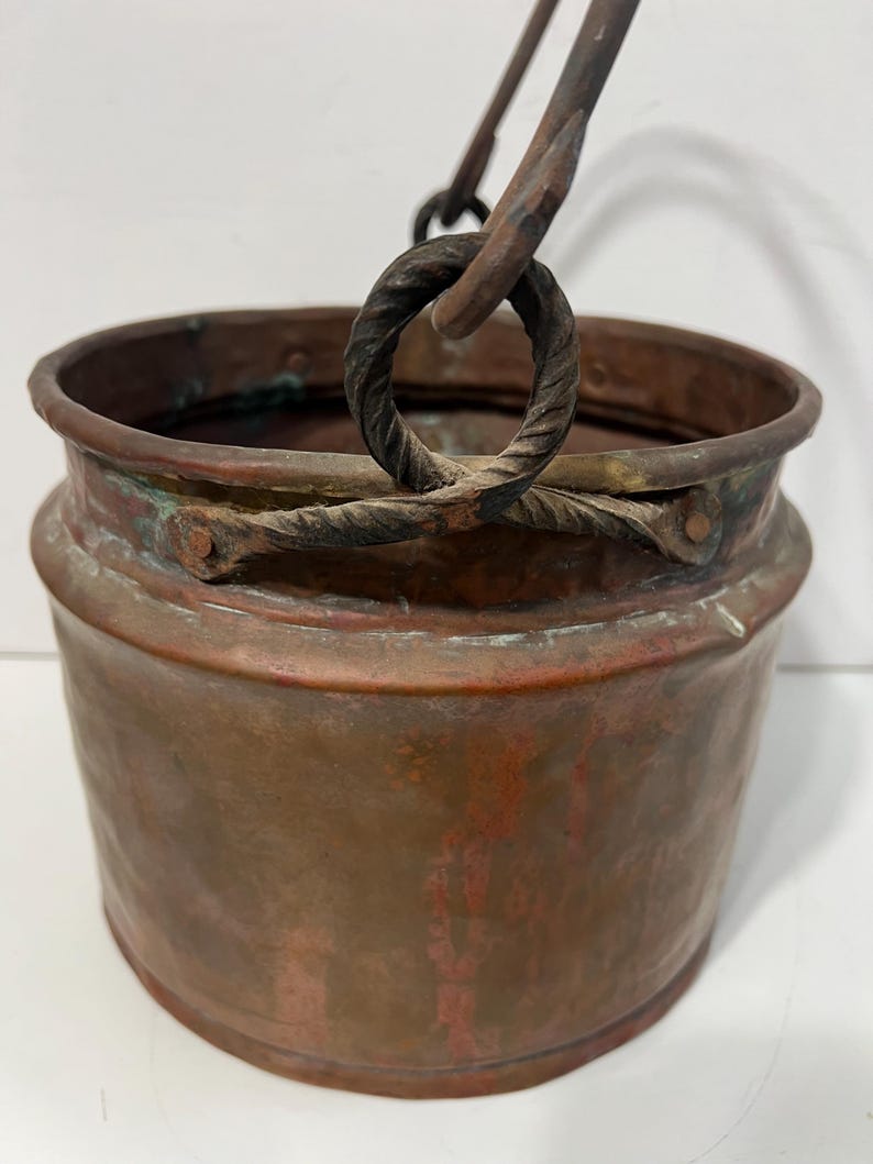 Antique Copper Firewood Bucket: Rustic Farmhouse Hearth Pot With ...