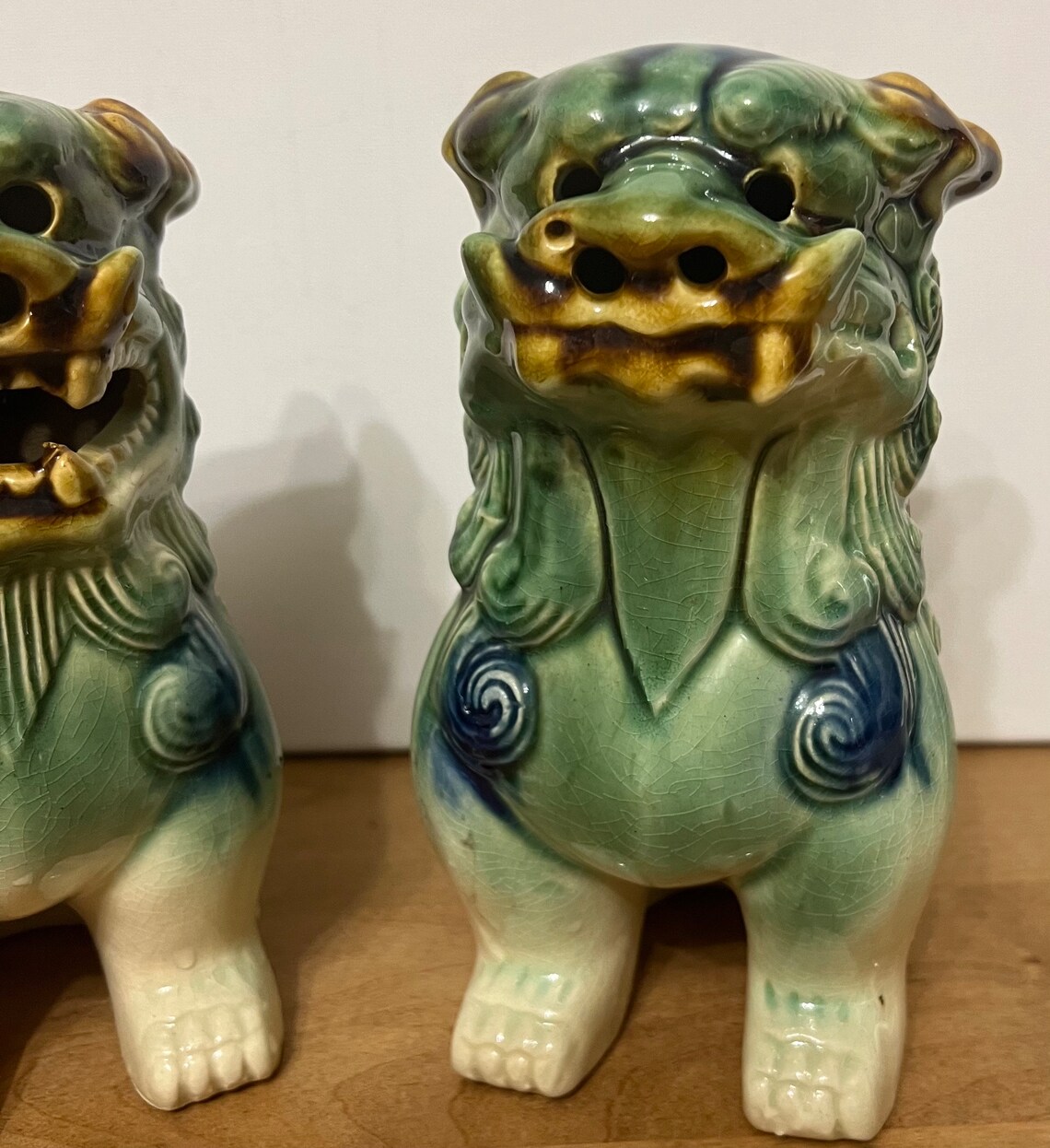 Vintage Pair of Green and Blue Ceramic Foo Dogs, 7 Tall, Foo Dog ...