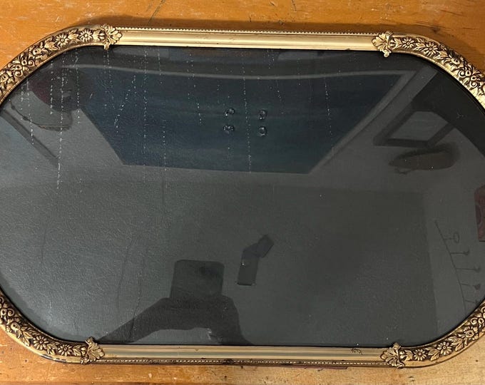 Vintage 24K Gold Metal Photo Frame, Oblong Oval With Convex Glass ...