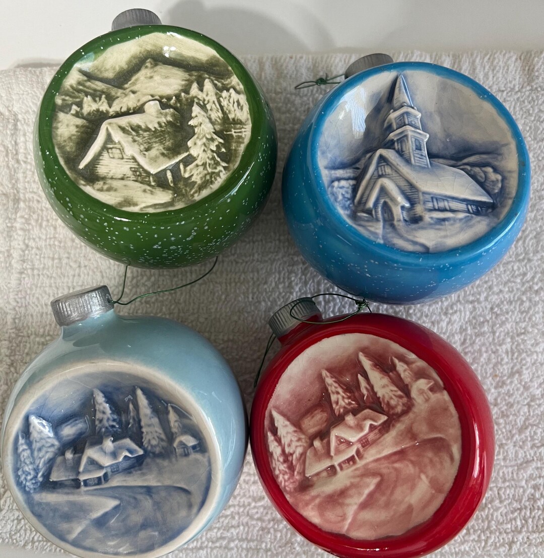 Vintage Duncan Ceramic Christmas Diorama Ornaments: Winter Scenery, Set ...