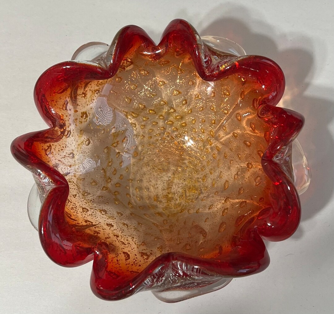 Vintage Murano Art Glass Bowl: Copper Silver Foil, Hand Blown 7" - Etsy