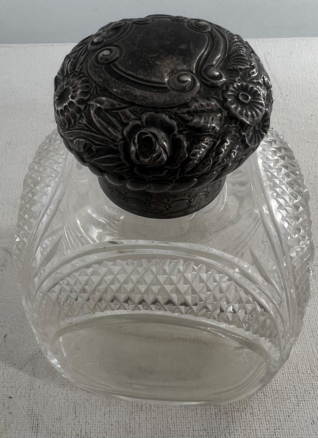 Antique Tiffany and Co Sterling Silver Hinged Top Clear Cut Glass ...