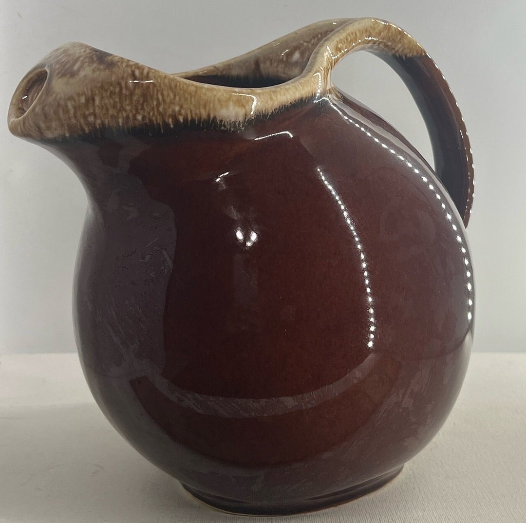 Vintage Hull Pottery Pitcher: Brown Drip Glaze, Ice Catcher, Ovenproof ...