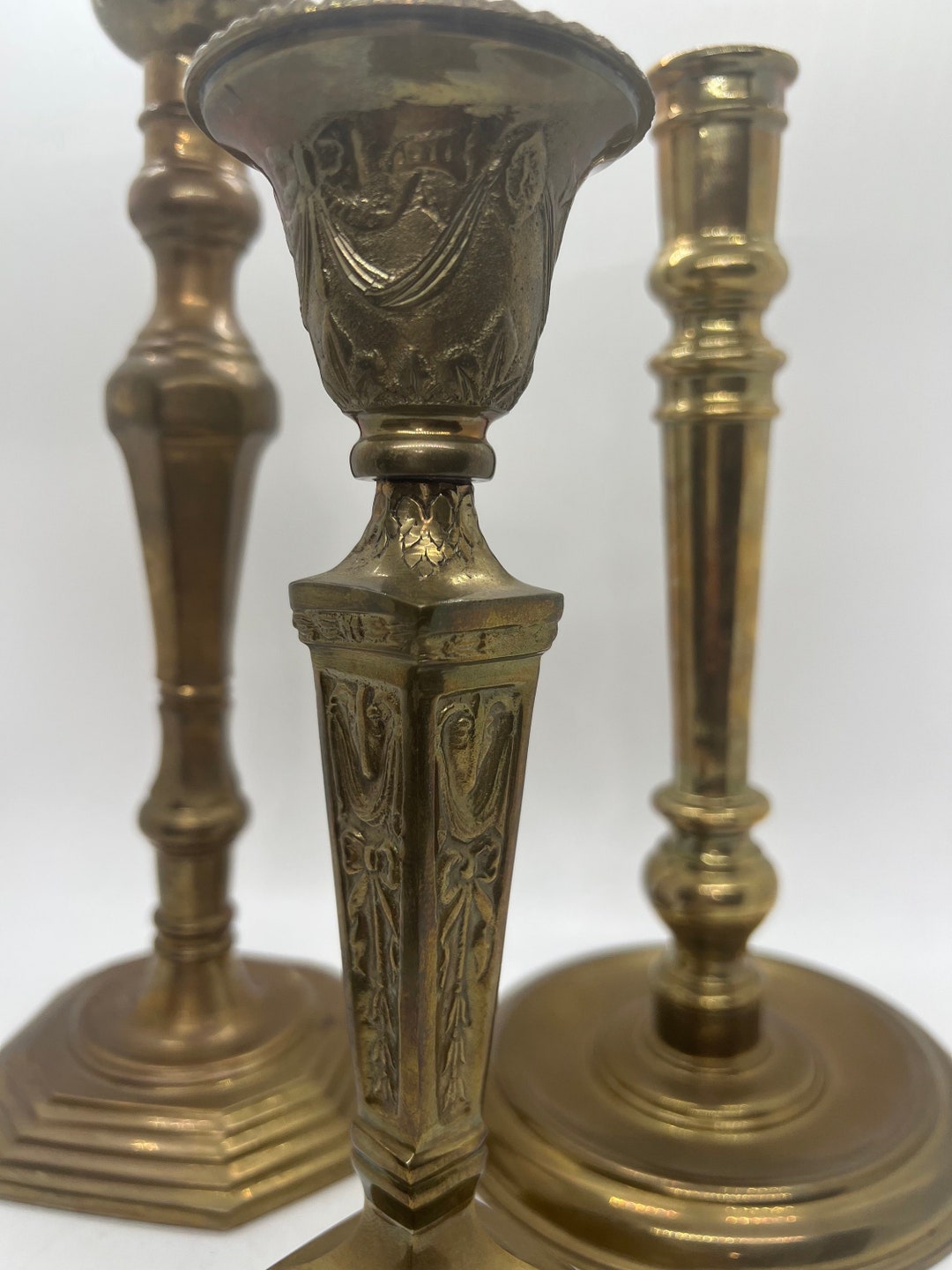 Vintage Brass Candlestick Set: Heavyweight Trio - Etsy
