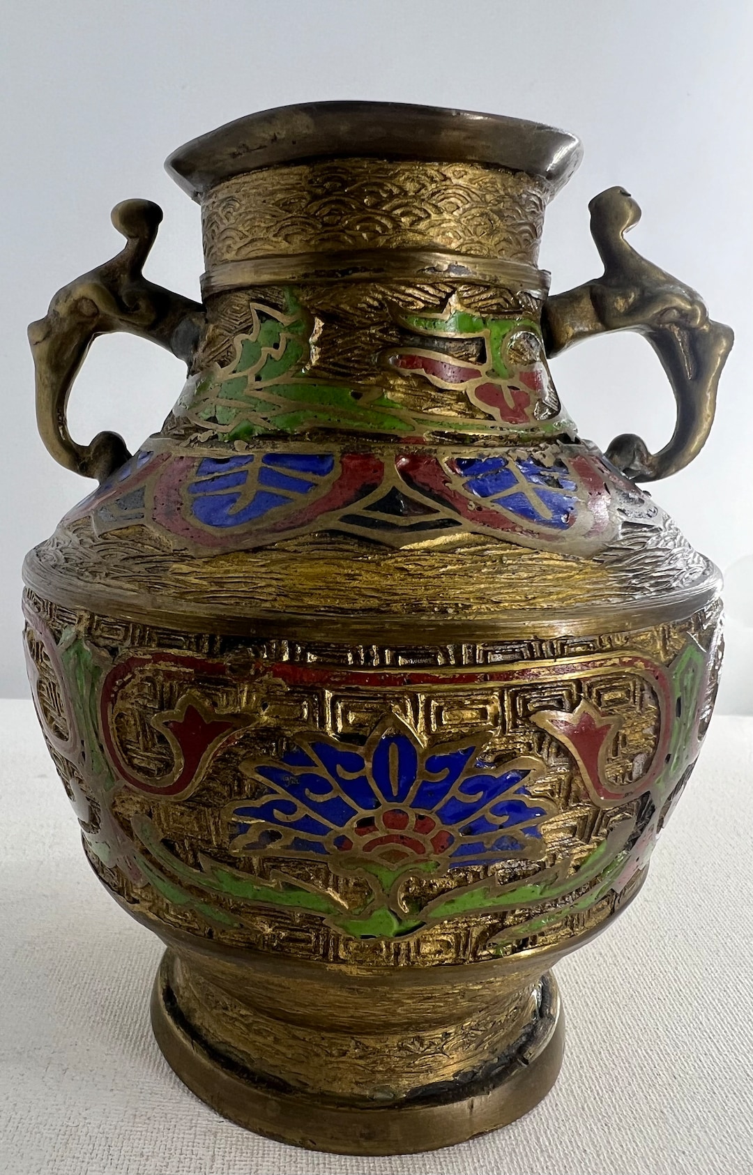 Vintage Japanese Champlevé Enamel Brass Vase Urn - Etsy