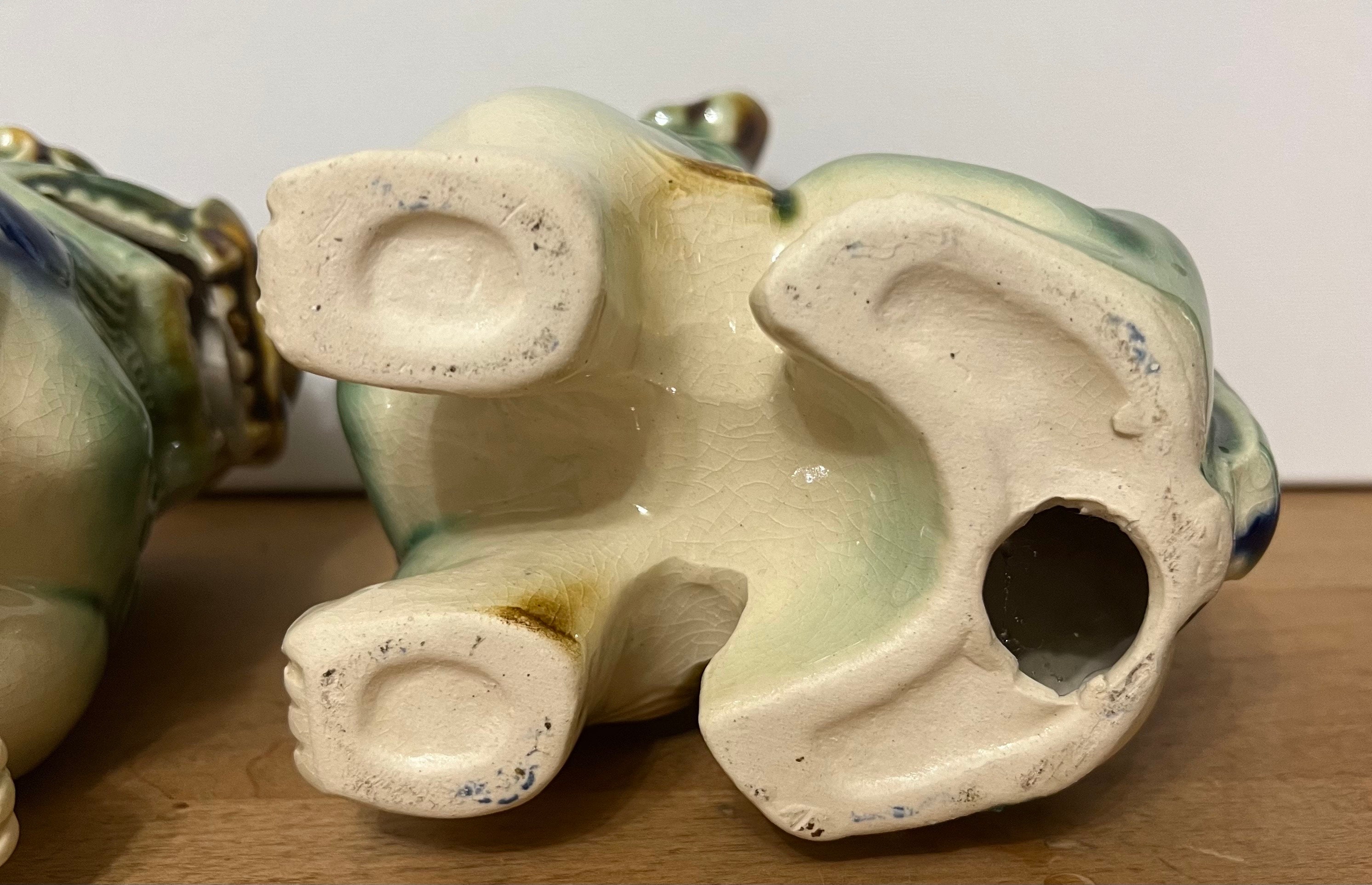 Vintage Pair of Green and Blue Ceramic Foo Dogs, 7 Tall, Foo Dog ...