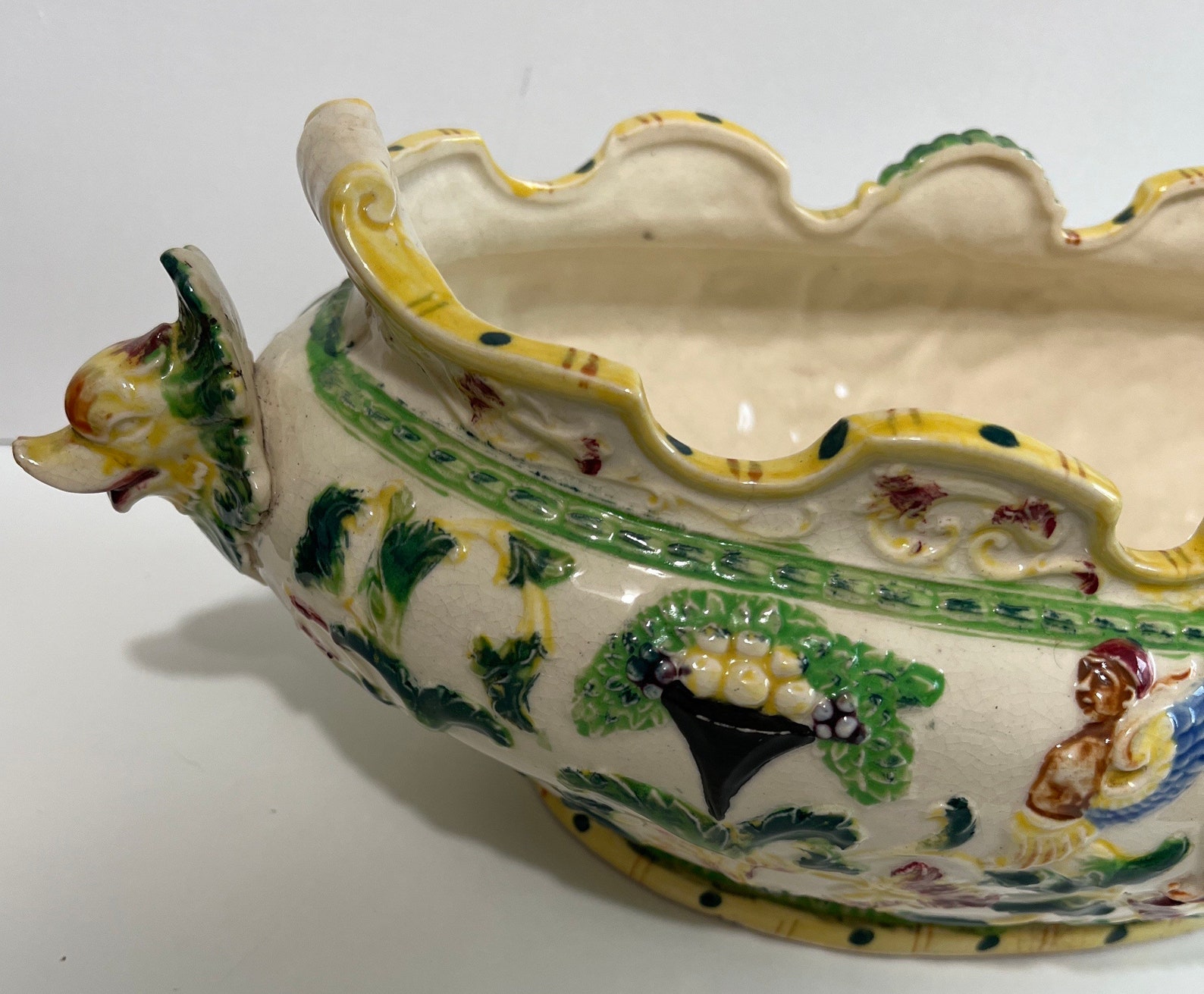 Marumon Ware Hand Painted Scalloped Oval Bowl, Maruhon Ware, Vintage ...