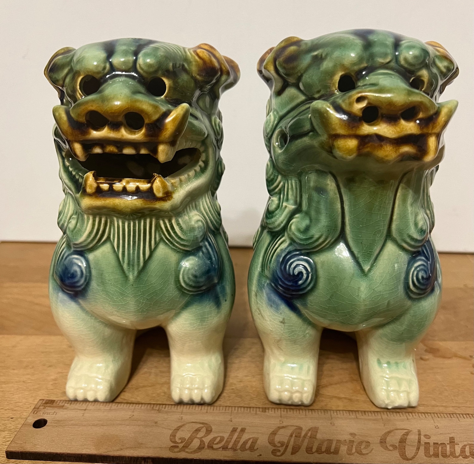 Vintage Pair of Green and Blue Ceramic Foo Dogs, 7 Tall, Foo Dog ...