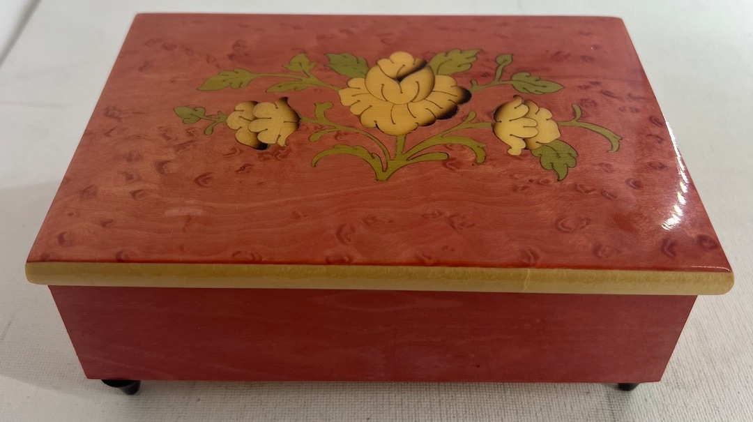 Vintage Italian Wood Inlay Music Box, Song Swan Lake, Swiss Musical ...