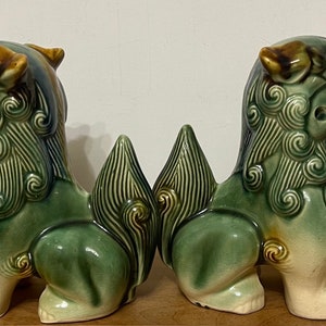 Vintage Pair of Green and Blue Ceramic Foo Dogs, 7 Tall, Foo Dog ...
