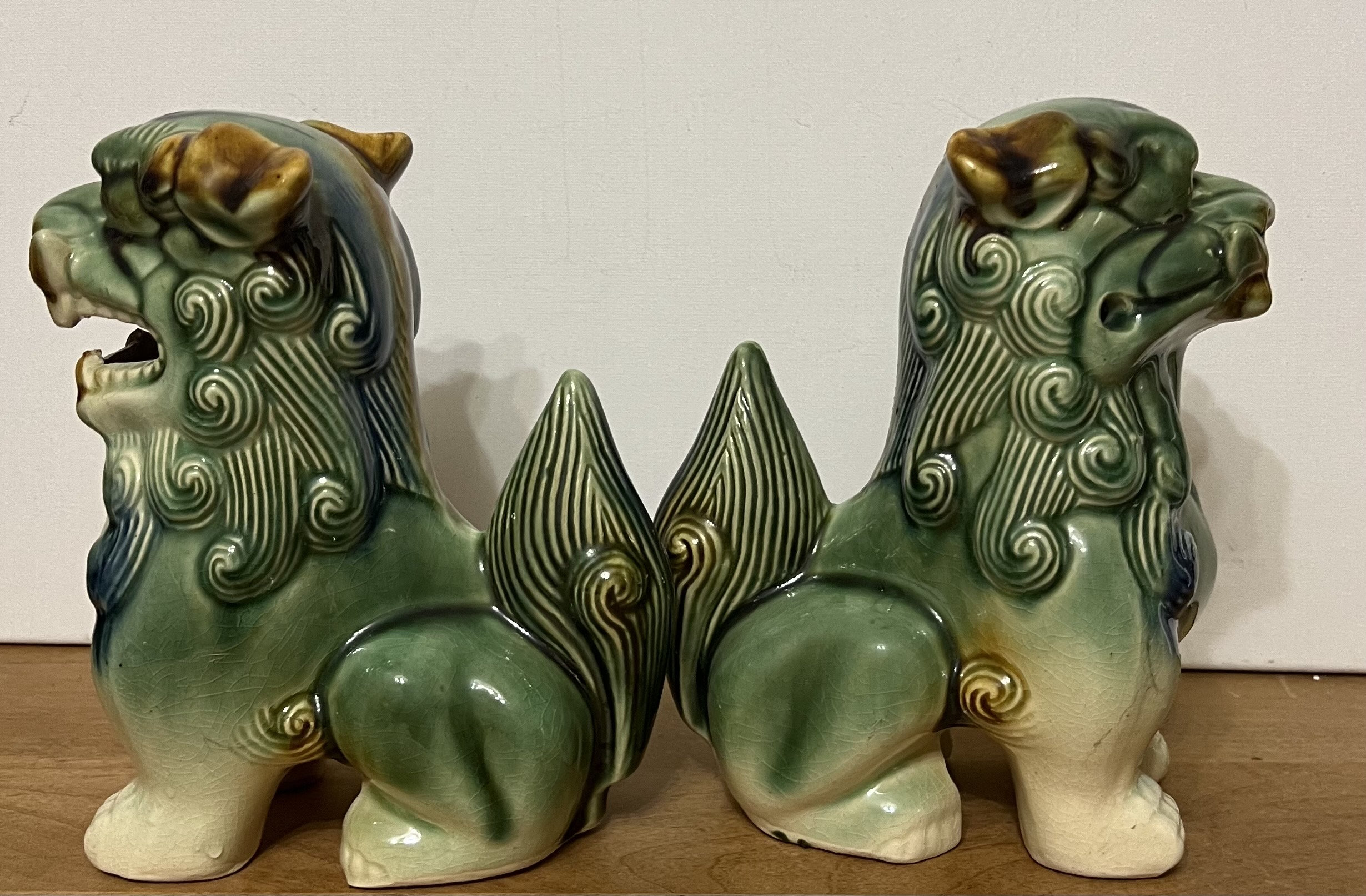 Vintage Pair of Green and Blue Ceramic Foo Dogs, 7 Tall, Foo Dog ...