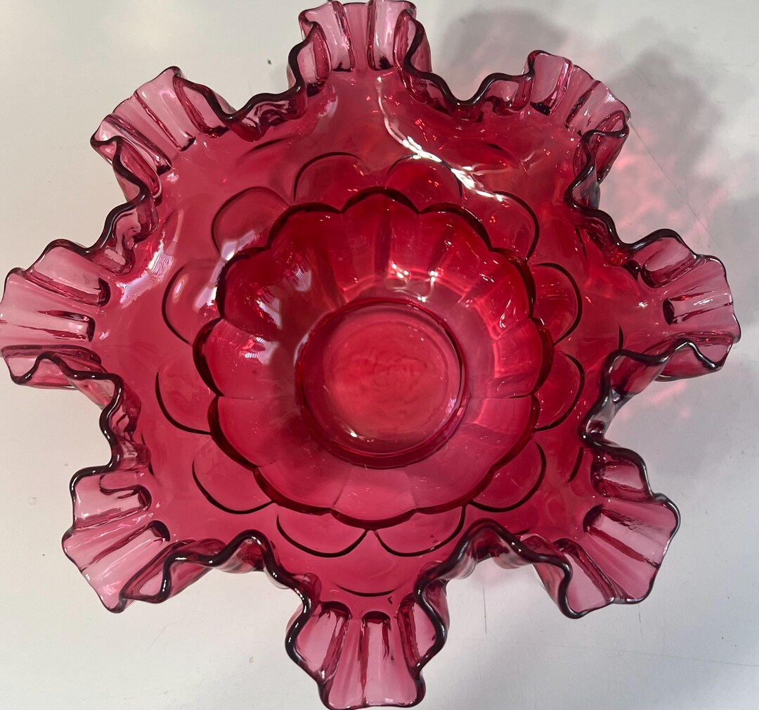 Vintage Fenton Cranberry Art Glass 9" Bowl With Ruffled Edge Top ...