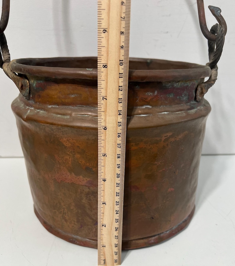 Antique Copper Firewood Bucket: Rustic Farmhouse Hearth Pot With ...