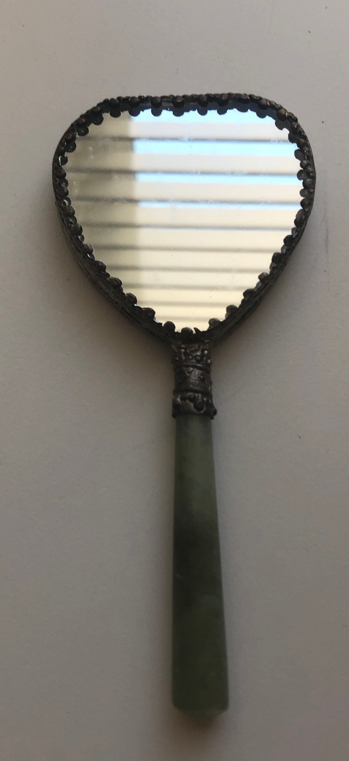 Vintage Japanese Small Hand Mirror, Geisha With Jade Handle With Silver ...