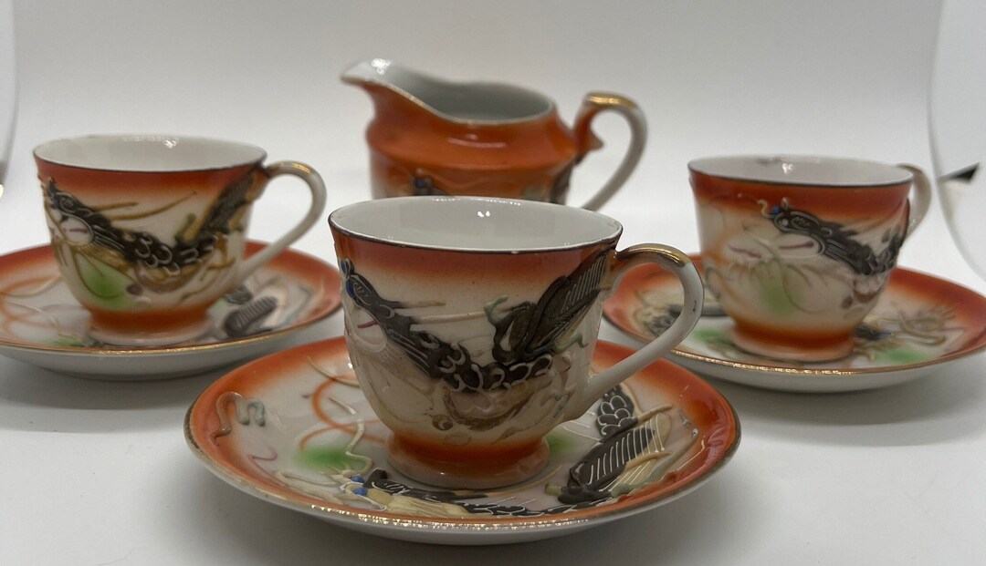 Moriage Dragonware, Burnt Orange, 3 Demitasse Cups and Saucers With ...