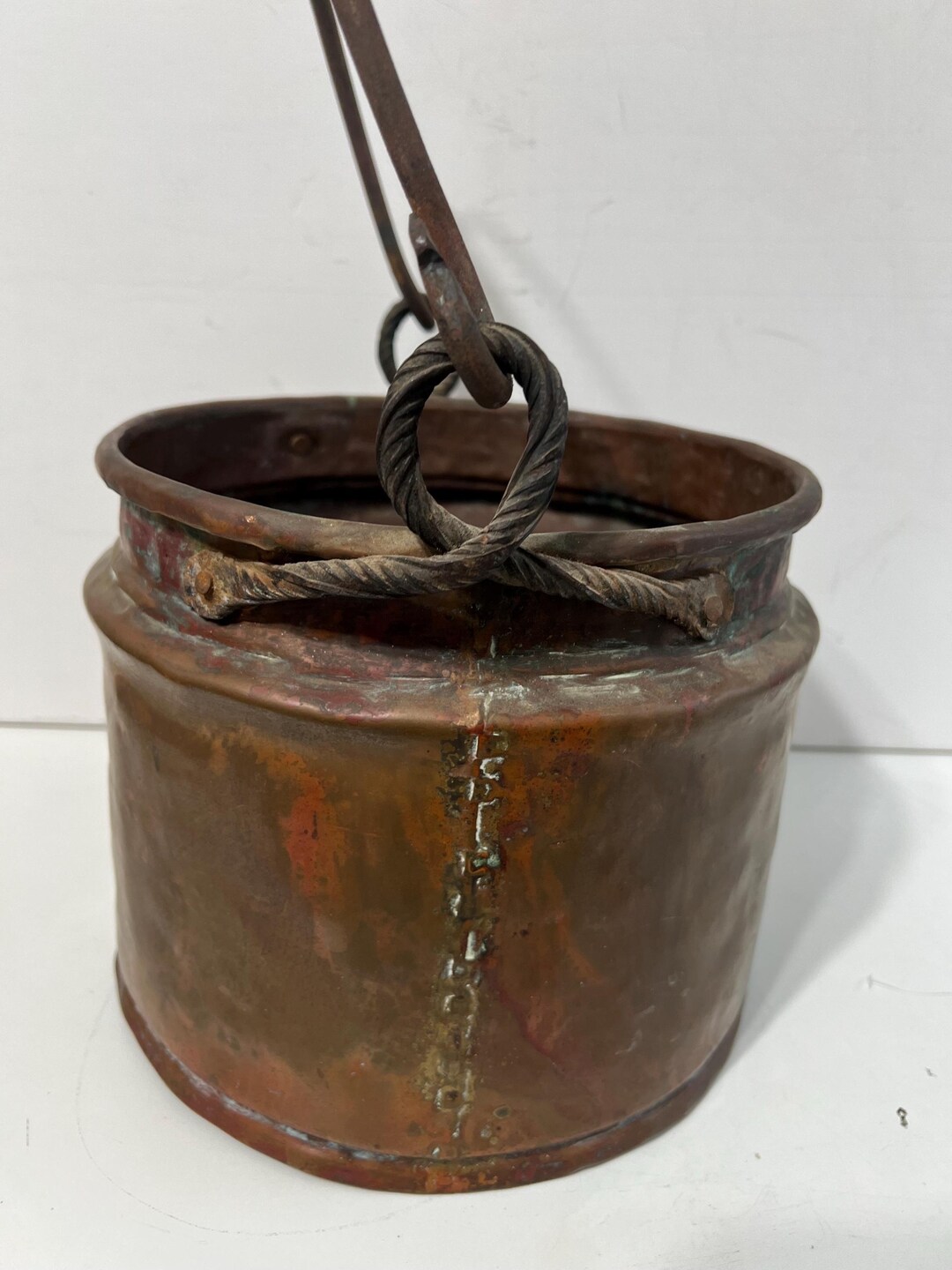 Antique Copper Firewood Bucket: Rustic Farmhouse Hearth Pot With ...