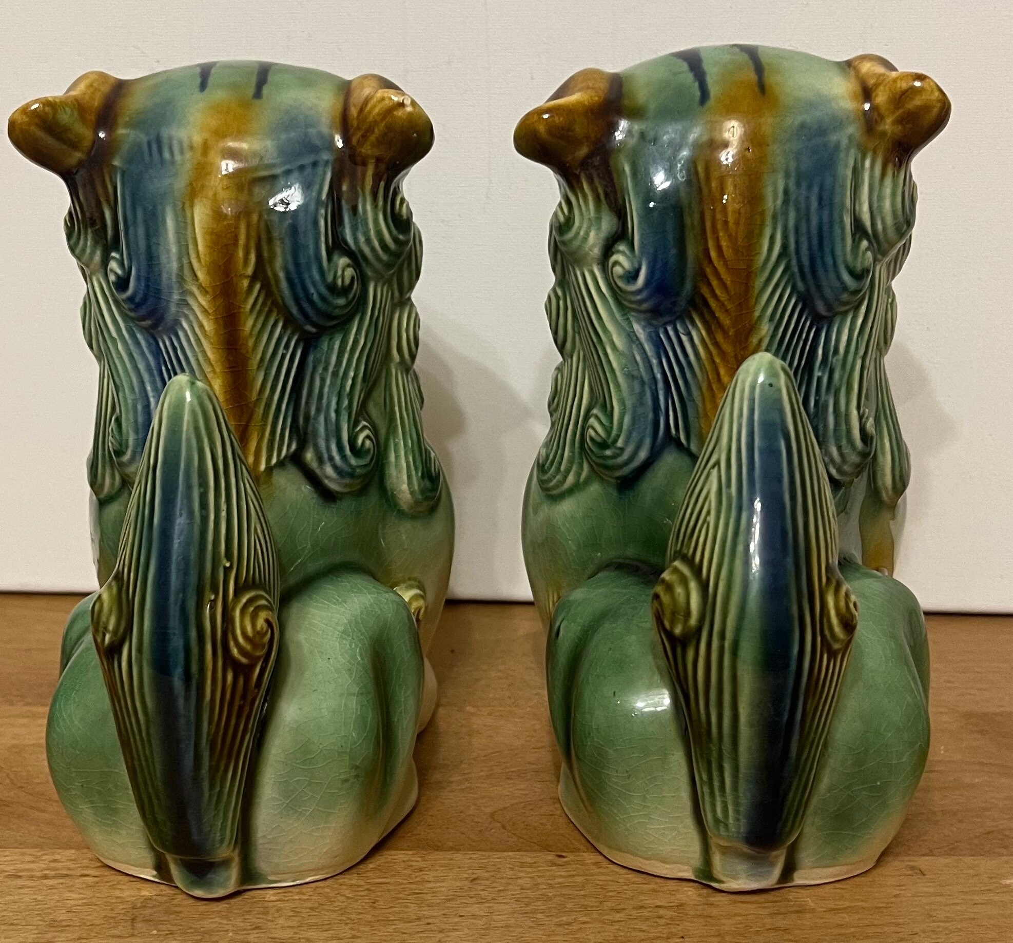 Vintage Pair of Green and Blue Ceramic Foo Dogs, 7 Tall, Foo Dog ...