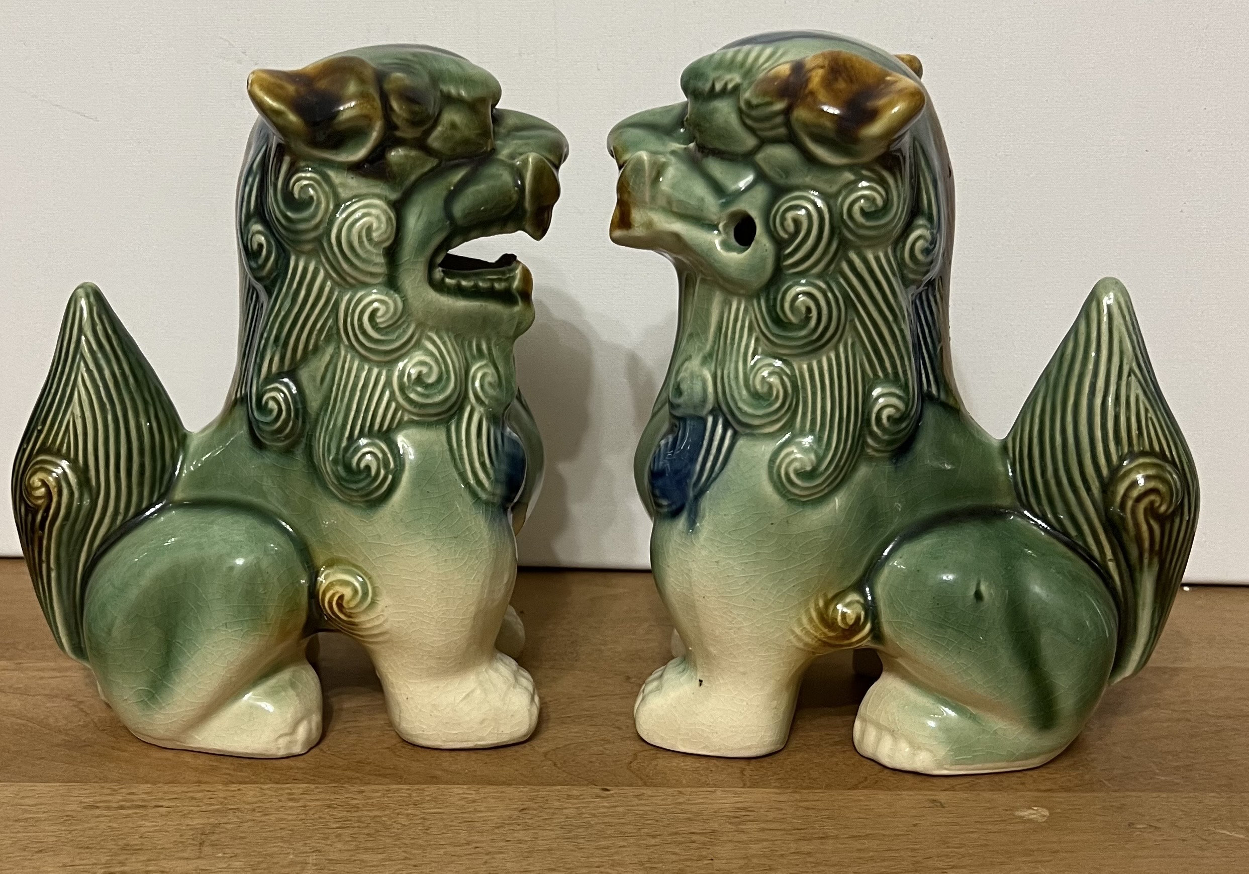Vintage Pair of Green and Blue Ceramic Foo Dogs, 7 Tall, Foo Dog ...