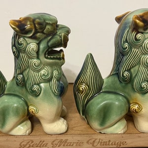 Vintage Pair of Green and Blue Ceramic Foo Dogs, 7 Tall, Foo Dog ...