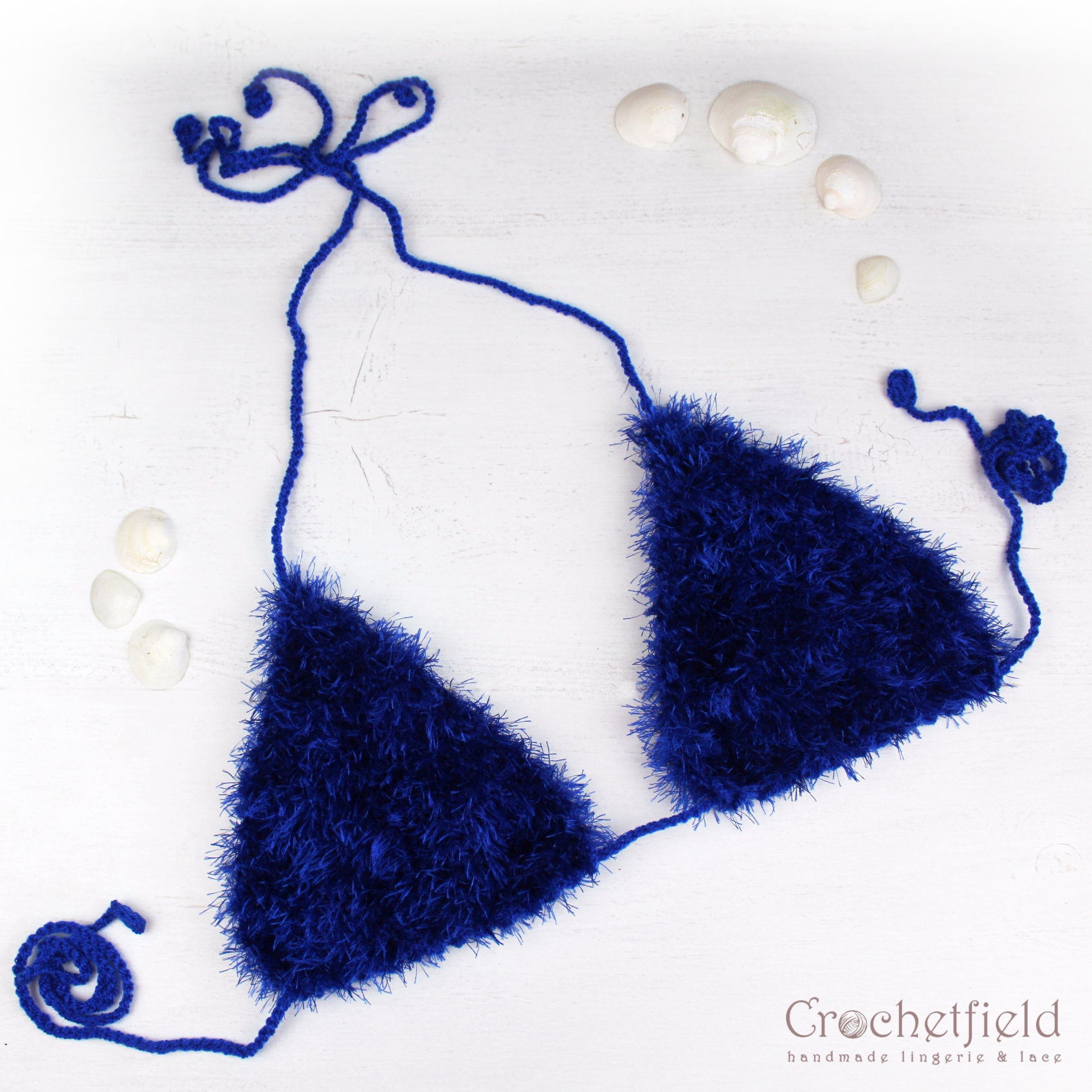 Faux Fur Royal Blue Crochet Bra Top, Fur Bikini Top, Furry Festival Top ...