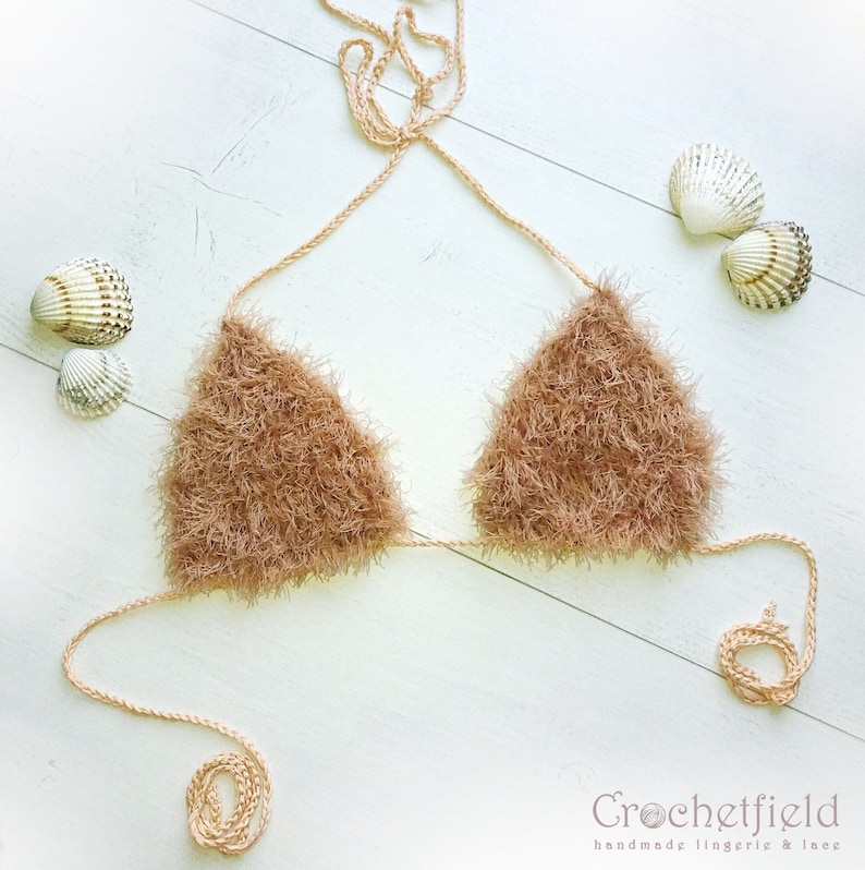 Fluffy Faux Fur Light Pink Crochet Bra Top Furry Festival Etsy