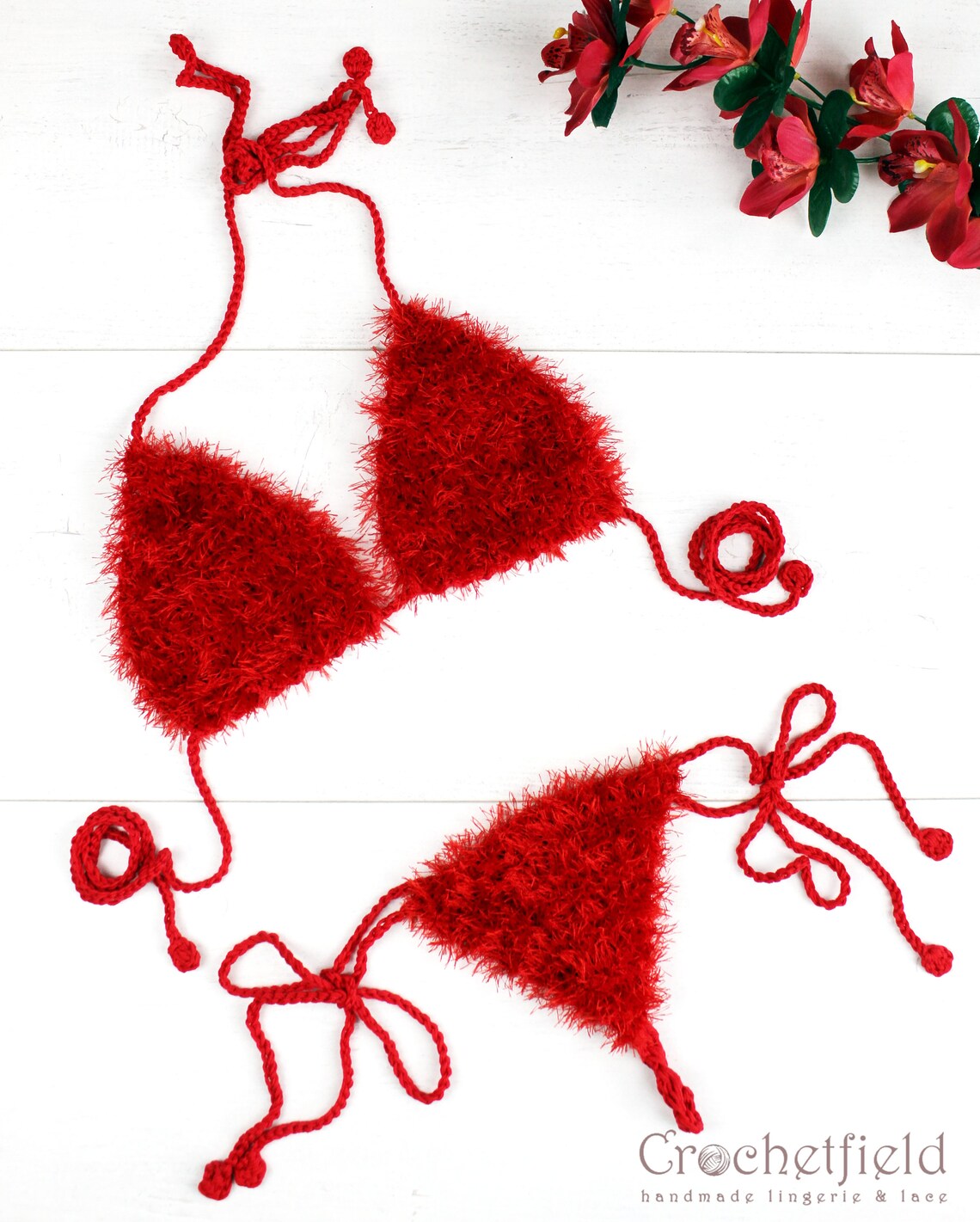 Red furry thong fluffy boho g-string beach panties fuzzy | Etsy