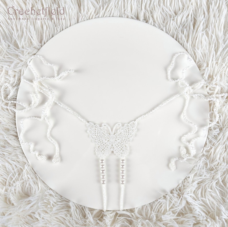 Mini Butterfly Open Thong With Pearls, Ouvert Crochet Lace Panty, Micro ...