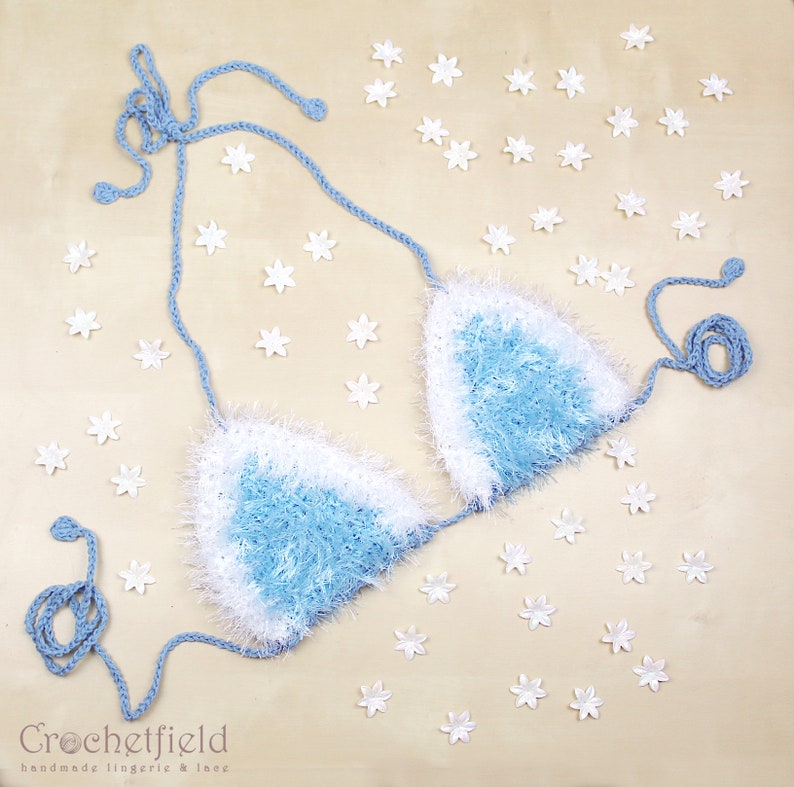 Christmas Fluffy Faux Fur Azure Crochet Bra Top Santa Etsy