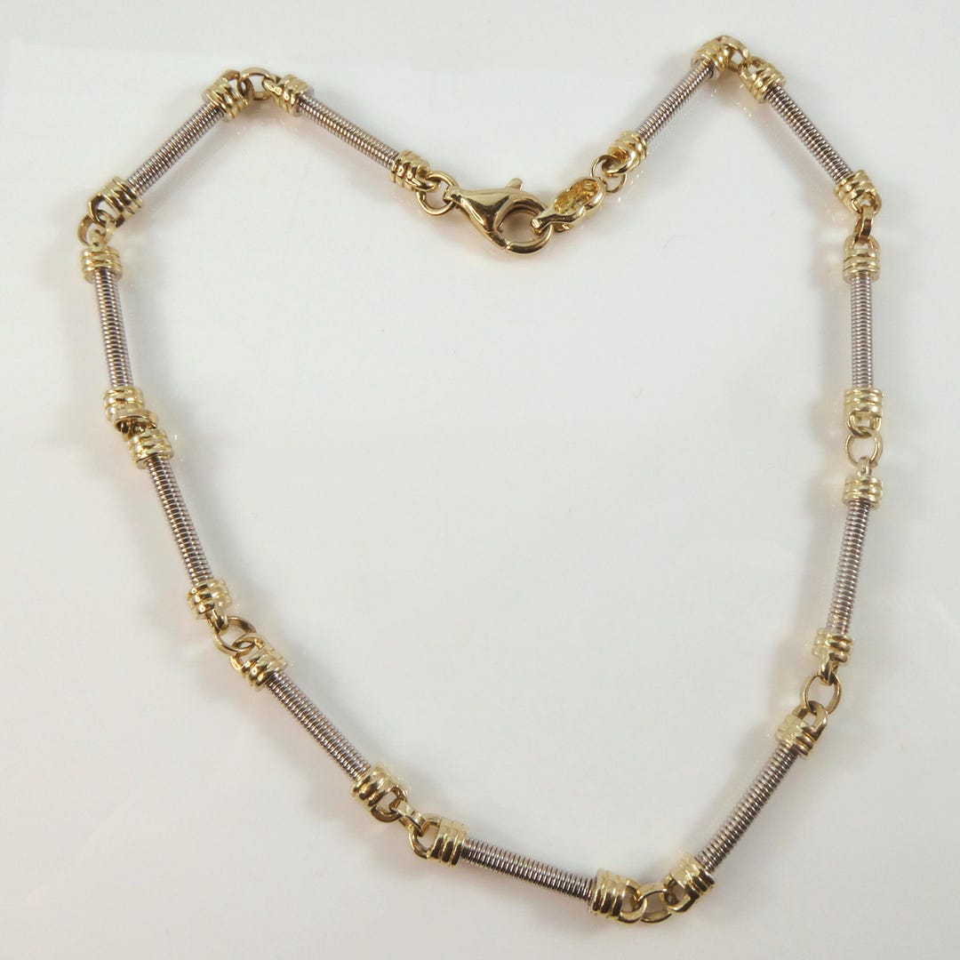 Stunning Rare 14K Gold Two-tone Anklet | Bar Link Chain, 10.5 Inch ...