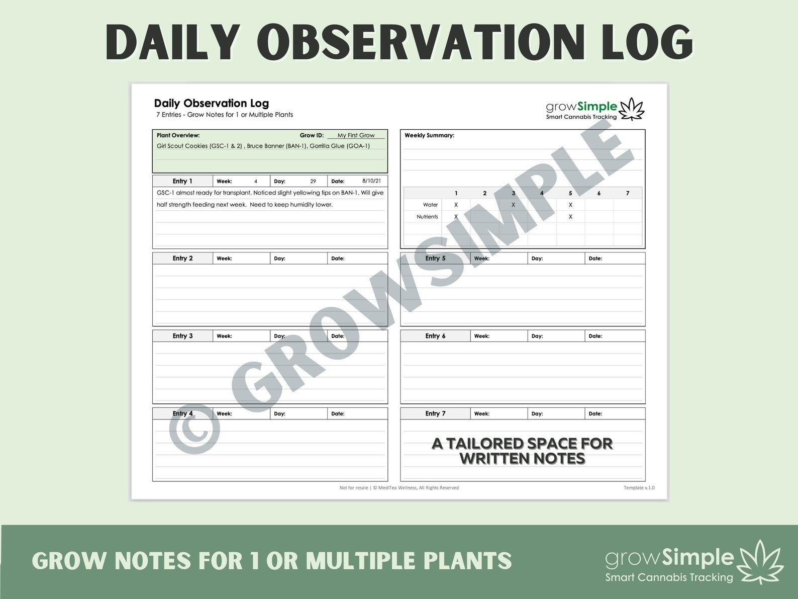 Cannabis Grow Journal / Log With 7 Templates Daily & Weekly - Etsy