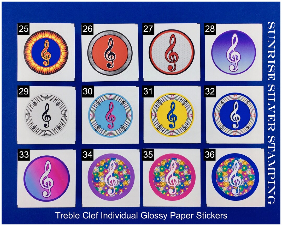 Treble Clef Stickers, Individual Stickers, Glossy Paper Stickers, Music ...
