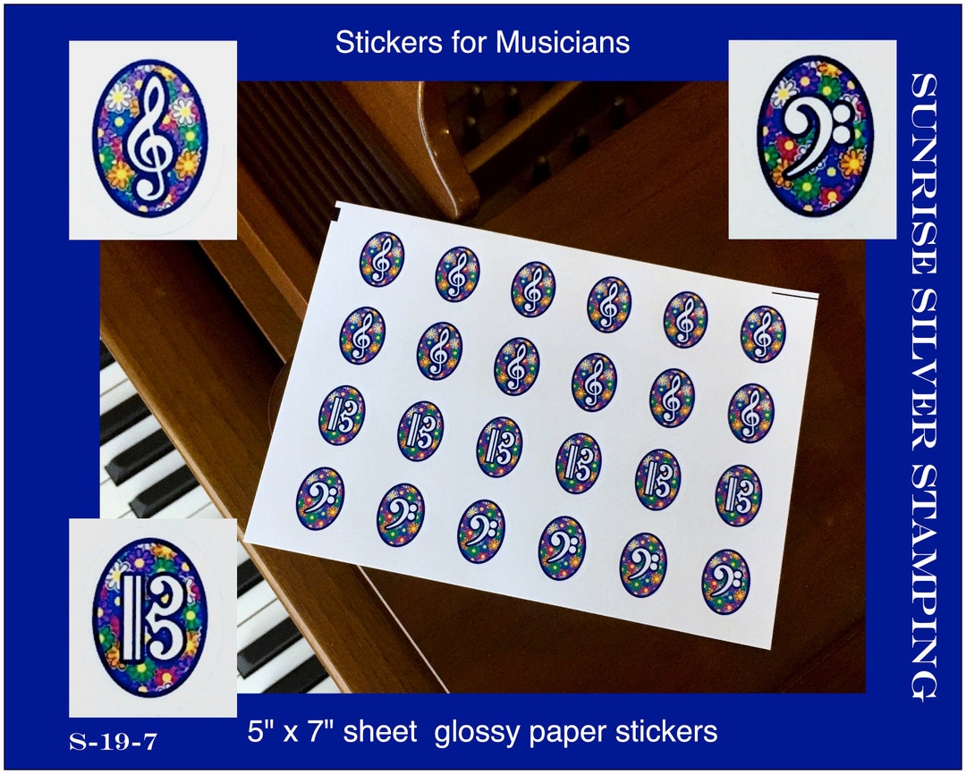 Music Clef Paper Stickers, Clefs and Flowers, Colorful Stickers, Music ...
