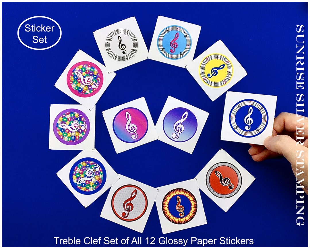 Set of All 12 Treble Clef Glossy Paper Stickers Music - Etsy