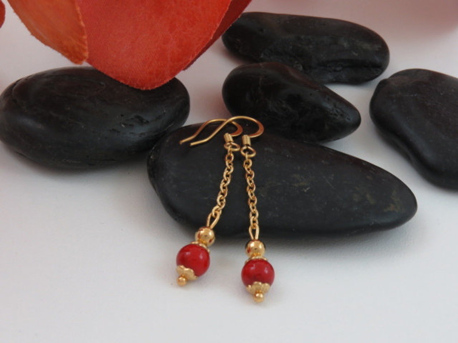 Pendientes de jade rojo acero inoxidable de oro cadena de - Etsy España