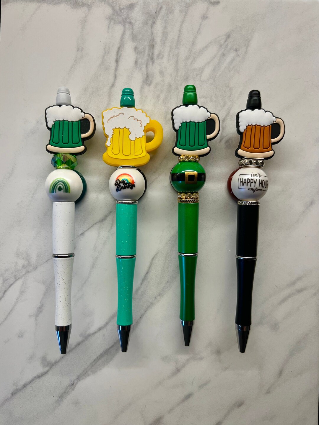 Green Beer Beaded Pens, St. Patricks Day Pens, Gift Pens, Green Beer ...