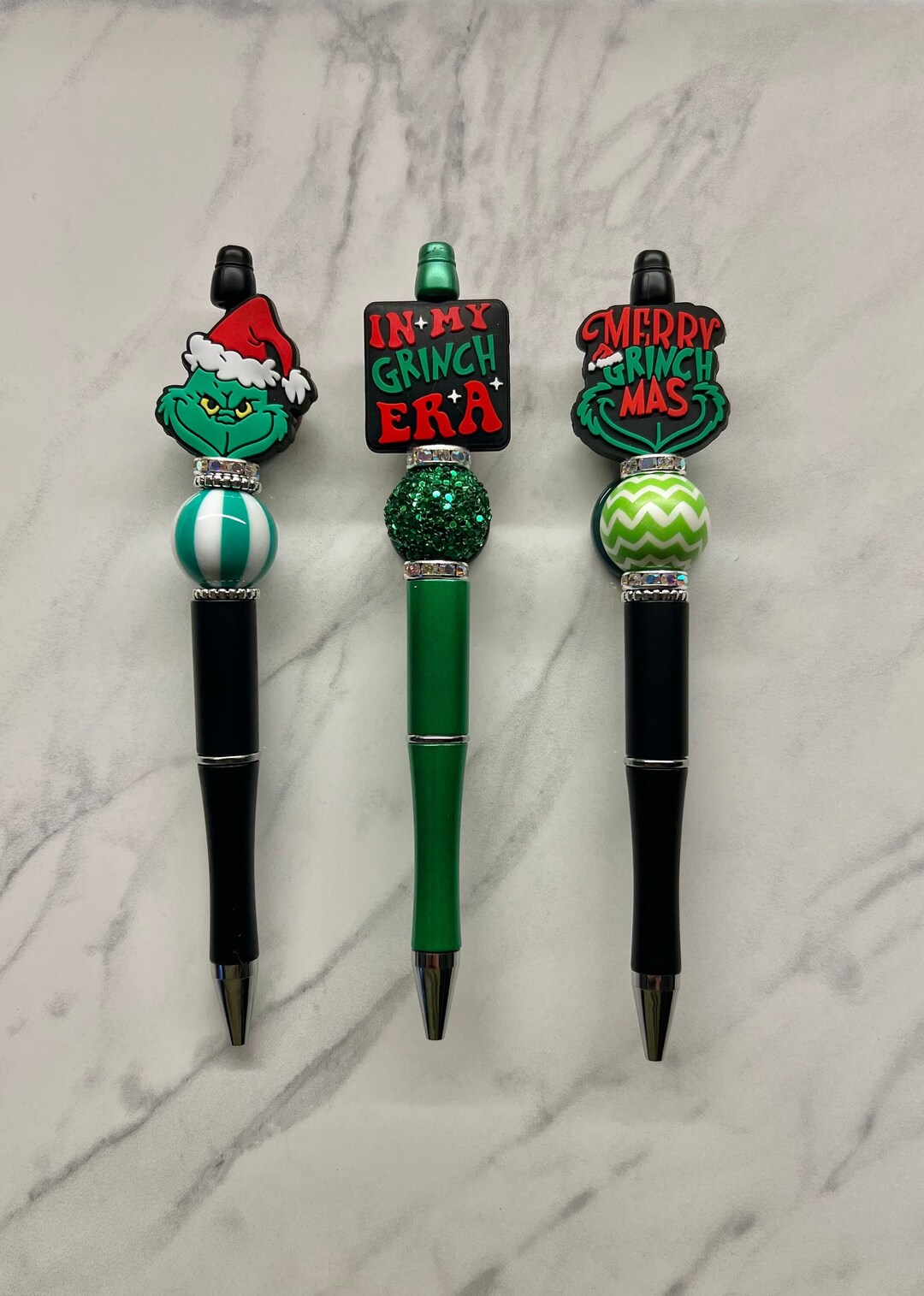 Mean Green Christmas Guy Beaded Pen, Silicone Focal Beads, Character ...