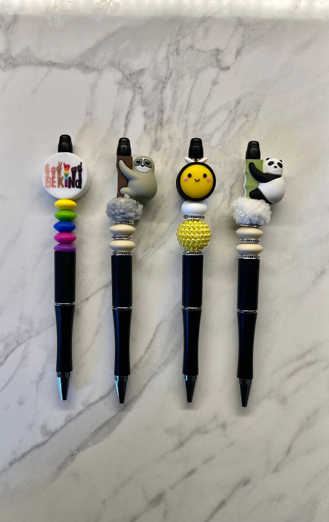 Sloth, Panda, Bee, Be Kind Beaded Pen, Silicone Focal Beads, Animal ...