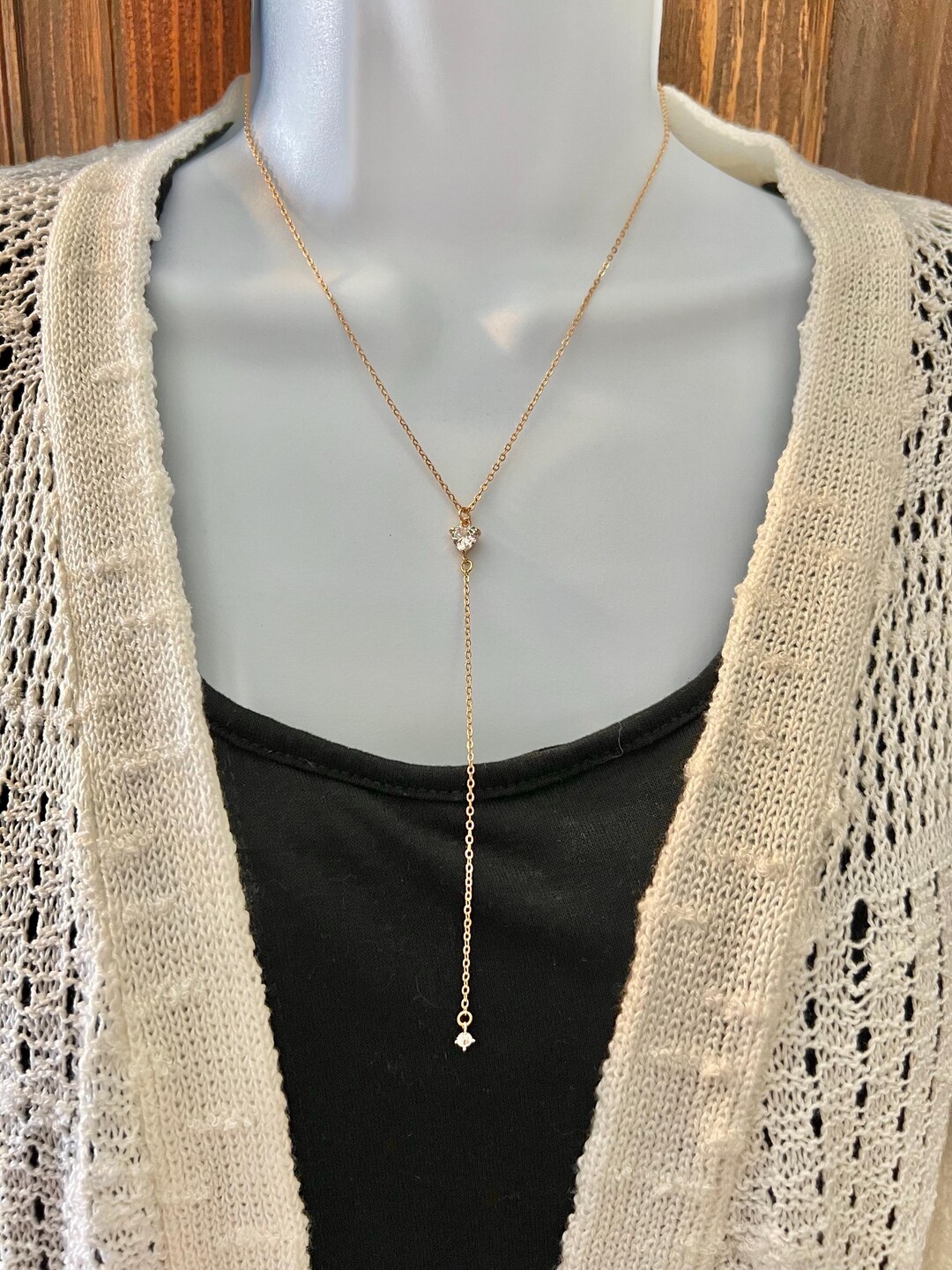 Gold Plated Y Heart Necklace, Minimalist Jewelry, Delicate Chain ...