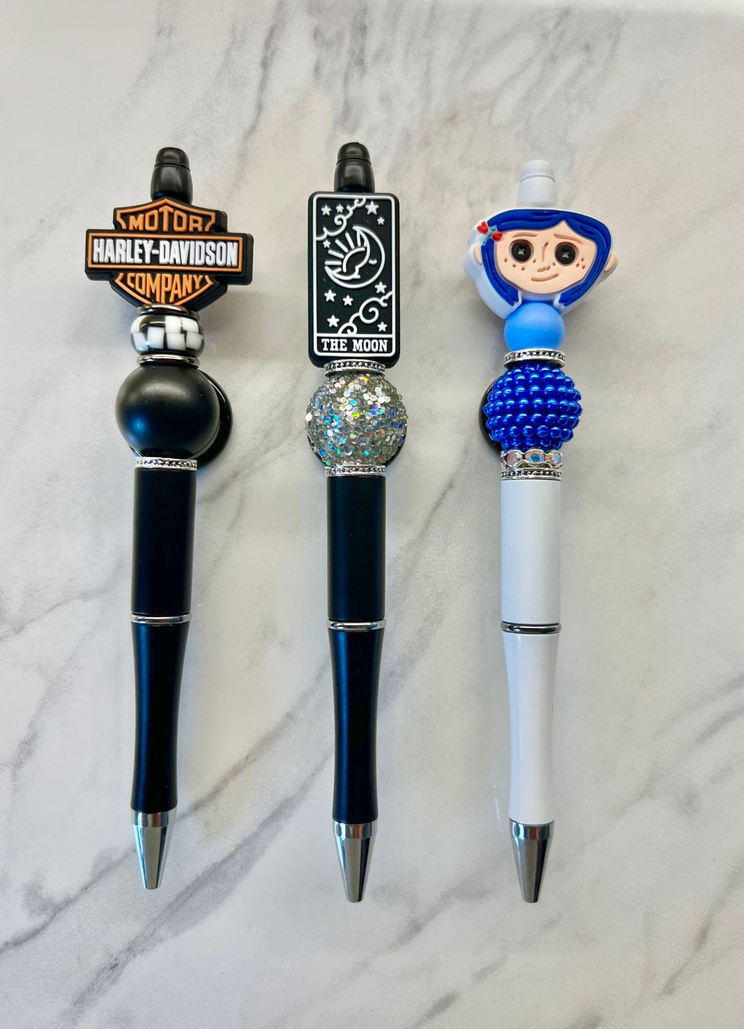 Motorcycle Beaded Pen, Tarot Beaded Pen, Blue Hair Girl Beaded Pen ...