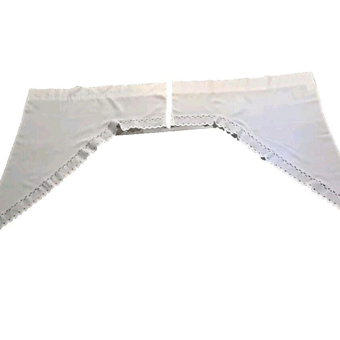 Angled Curtain Panel Set Arched White JC Penney Home Eyelet Lace Trim ...