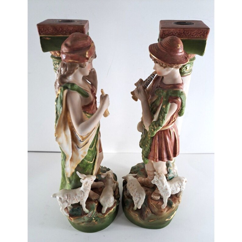 Antique Royal Dux Shepherd Shepherdess Lamp Bases Figures Art Nouveau ...