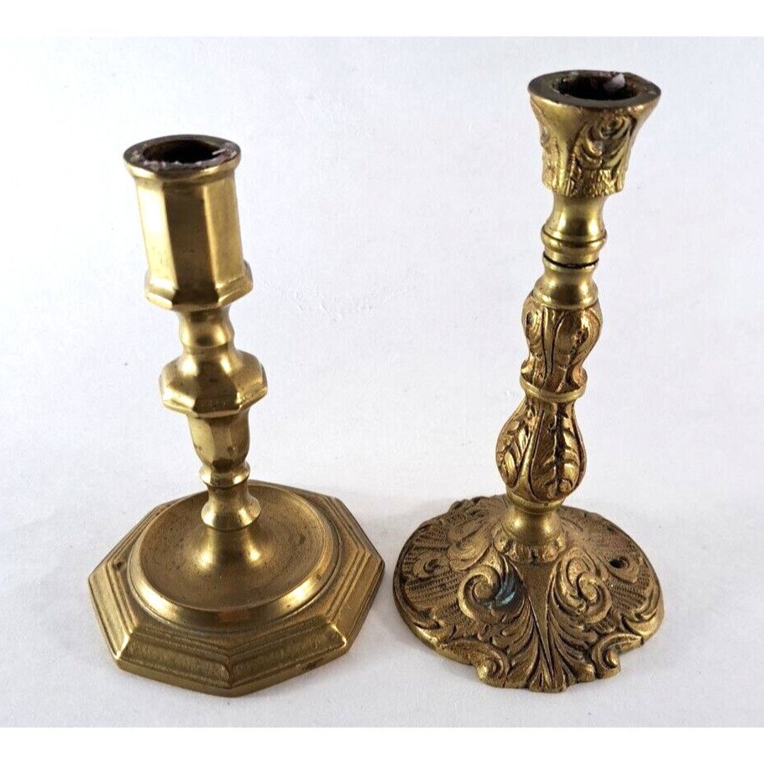 Vintage Solid Brass Ornate Candlesticks Leaf Pattern Art Deco - Etsy