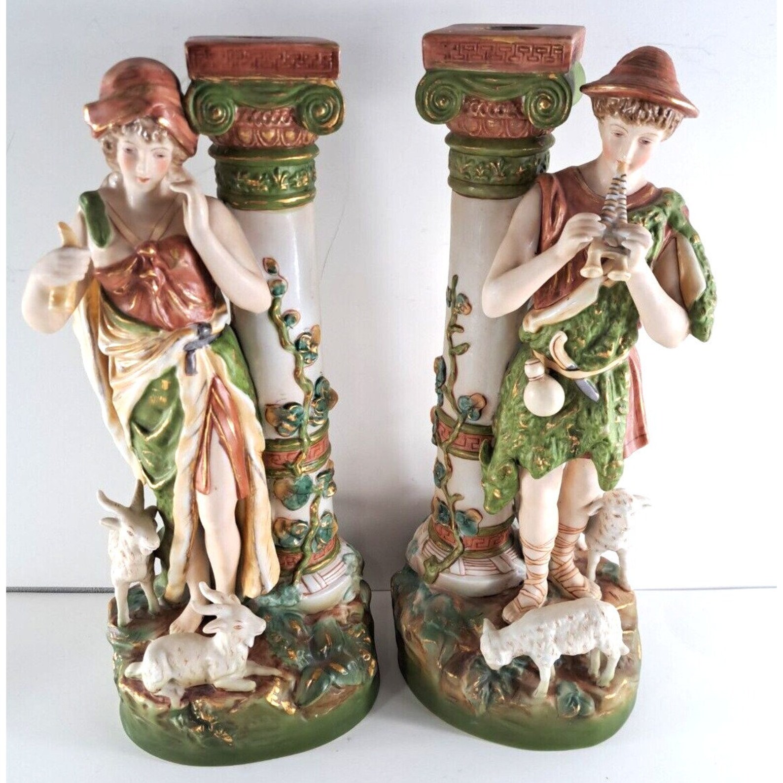 Antique Royal Dux Shepherd Shepherdess Lamp Bases Figures Art Nouveau ...