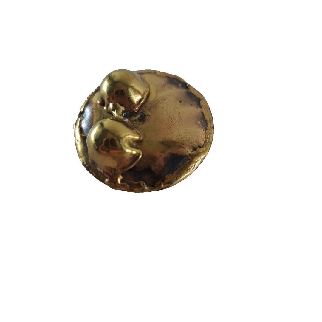 Vintage Brutalist Brooch Pin Gold Tone Metal Mid Century Post Modern 1 ...