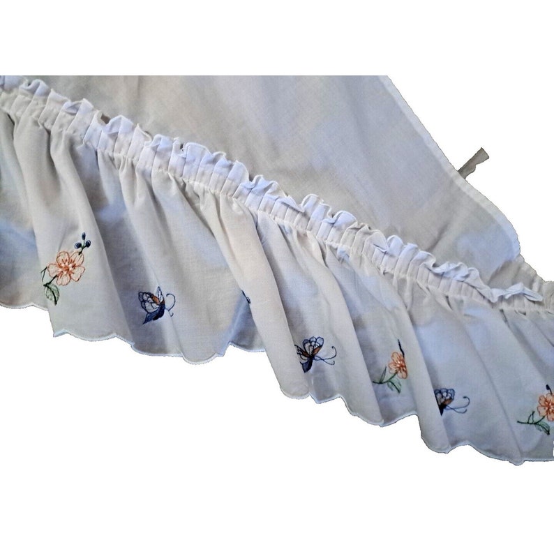 Arched Valance Curtain Set Angled White W Ruffle Trim Flower Butterfly ...