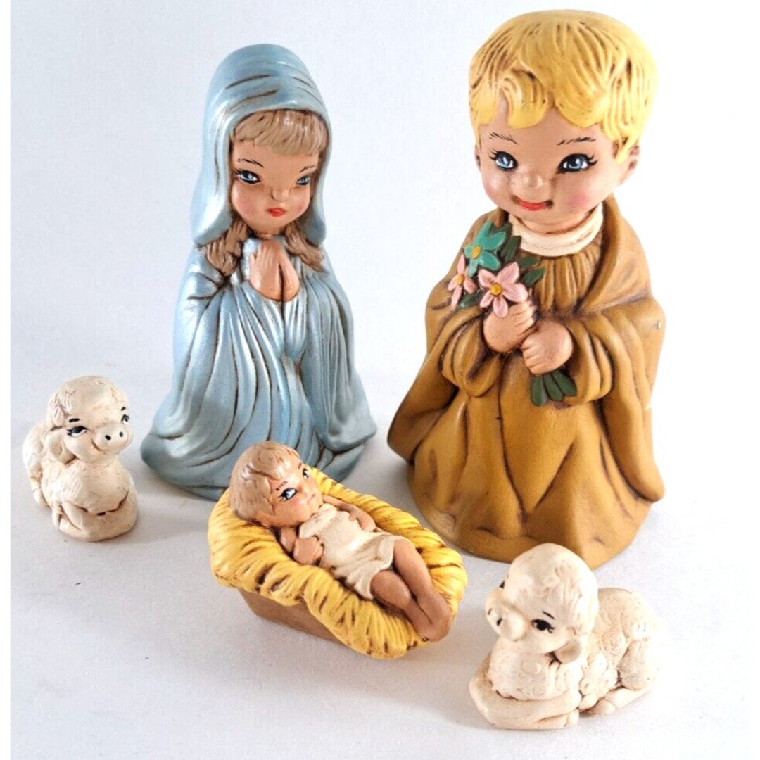 Vintage Ceramic Nativity Mary Joseph Baby Jesus Sheep Arners - Etsy