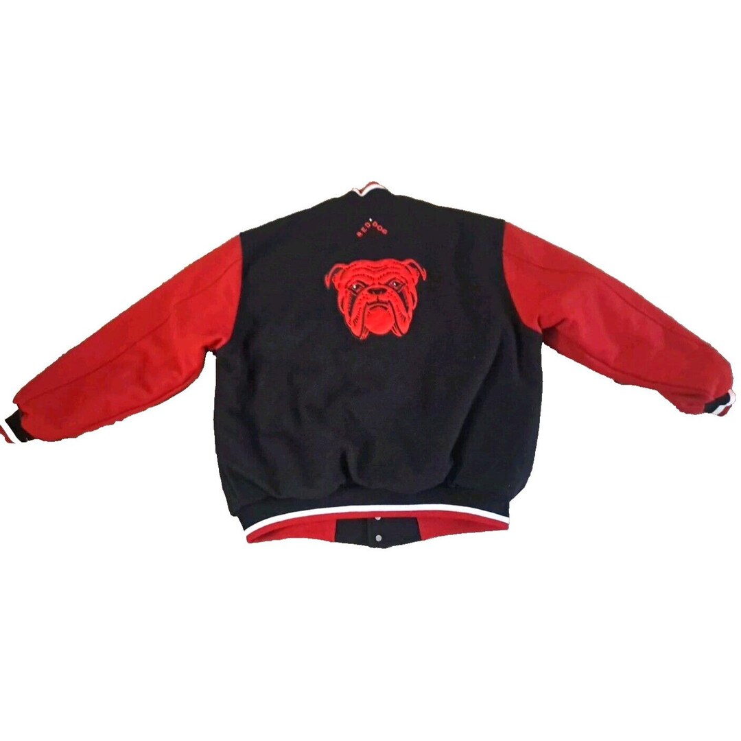Vintage Red Dog Beer Bomber Jacket Mens Wool Faux Fur Lining Back Patch ...