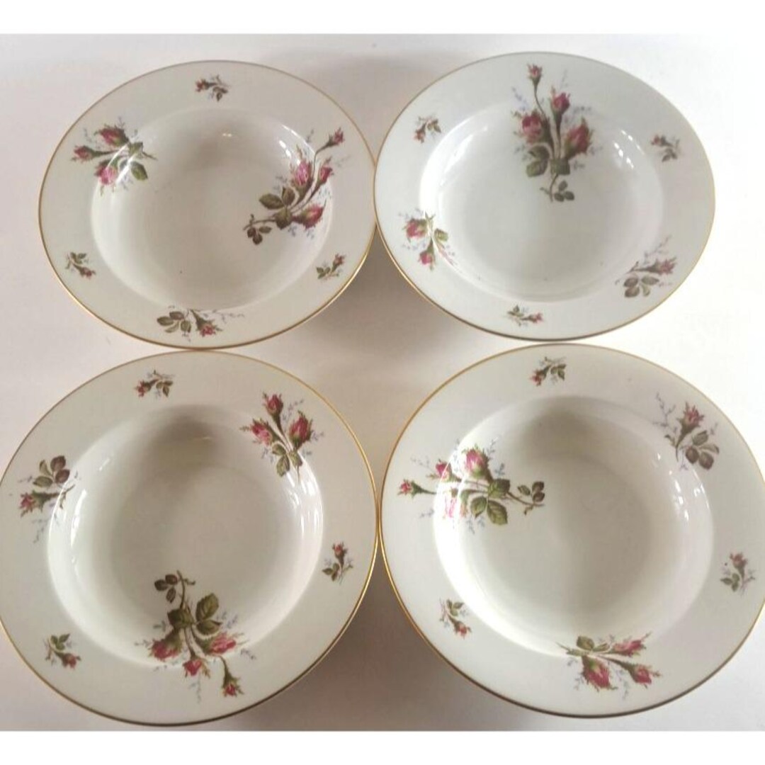 Selb Winifred Moss Rose Rimmed Soup Bowls Set of 4 Germany Rosenthal 8 ...