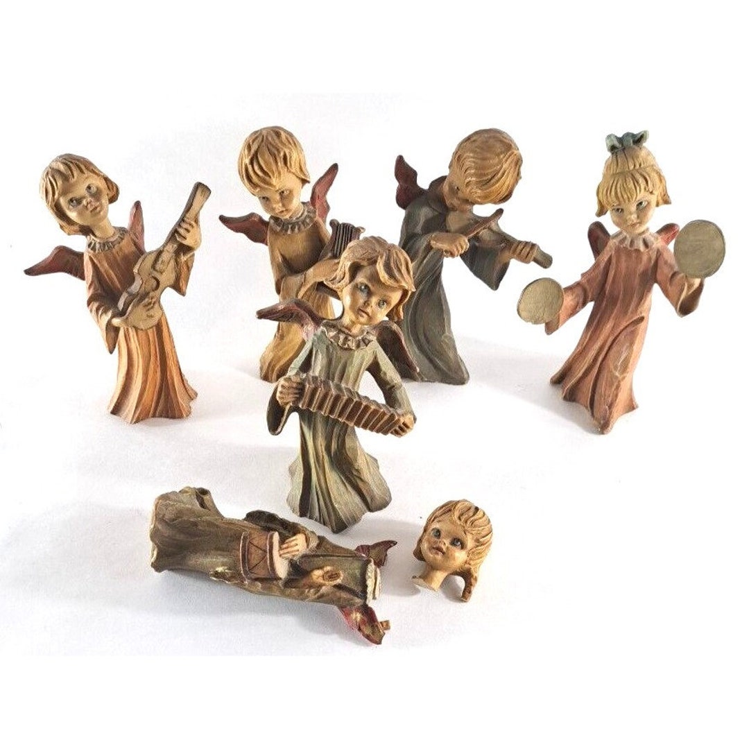 VTG Angels Playing Instruments Harp Violin Cymbals Set of 5 Resin Made ...