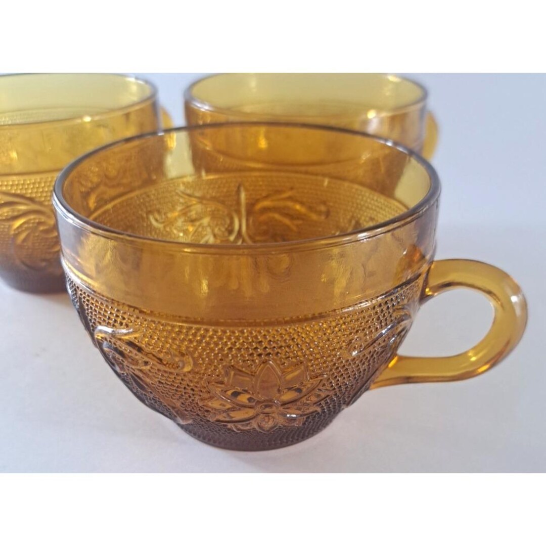 Vintage Indiana Glass Co Tiara Coffee Cup Mug Set of 3 Amber Starburst ...